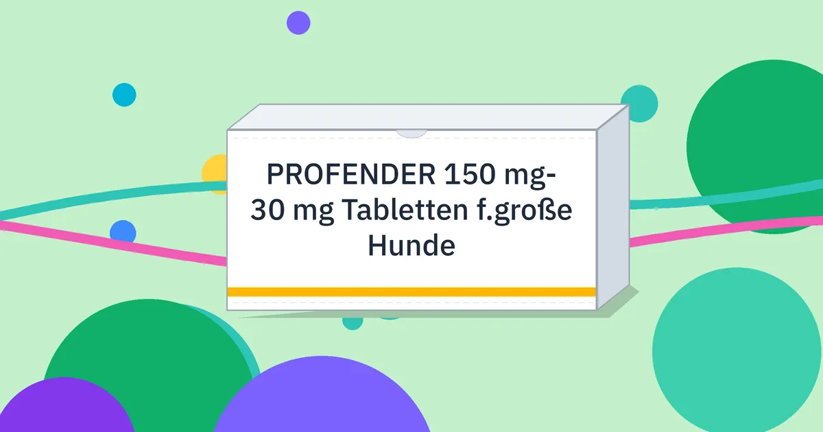 Symbolbild: Packung mit der Aufschrift PROFENDER 150 mg-30 mg Tabletten f.große Hunde (PZN 00072577) – Verfügbarkeit und Bezug in Apotheken in Frankfurt am Main