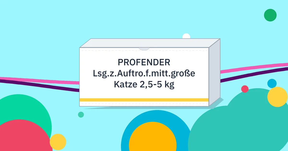 Symbolbild: Packung mit der Aufschrift PROFENDER Lsg.z.Auftro.f.mitt.große Katze 2,5-5 kg (PZN 04188236) – Verfügbarkeit und Bezug in Apotheken in Frankfurt am Main