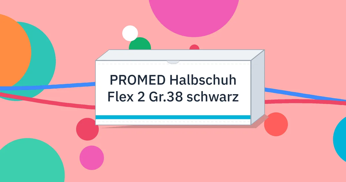 Symbolbild: Packung mit der Aufschrift PROMED Halbschuh Flex 2 Gr.38 schwarz (PZN 17918156) – Verfügbarkeit und Bezug in Apotheken in Frankfurt am Main