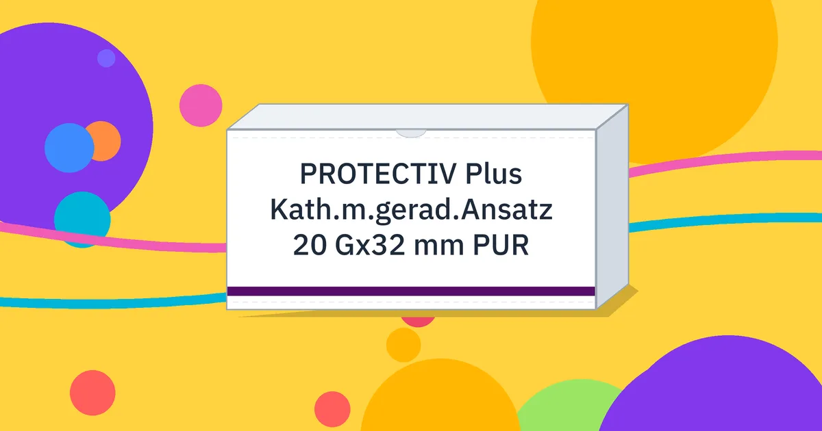 Symbolbild: Packung mit der Aufschrift PROTECTIV Plus Kath.m.gerad.Ansatz 20 Gx32 mm PUR (PZN 08424662) – Verfügbarkeit und Bezug in Apotheken in Frankfurt am Main