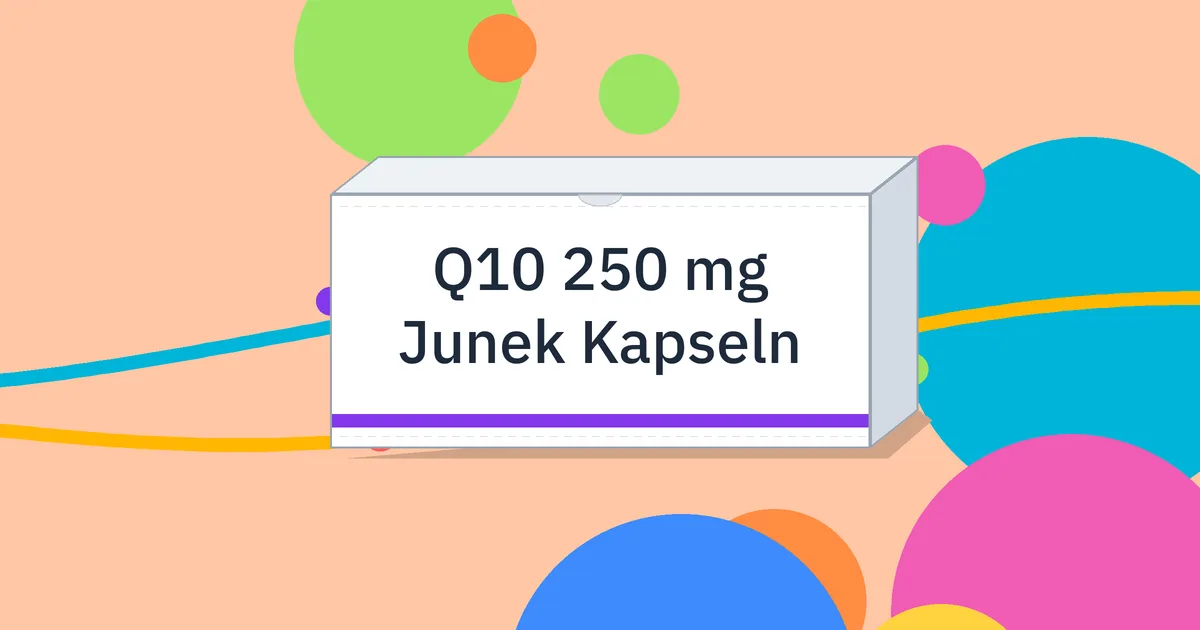 Symbolbild: Packung mit der Aufschrift Q10 250 mg Junek Kapseln (PZN 09720724) – Verfügbarkeit und Bezug in Apotheken in Frankfurt am Main