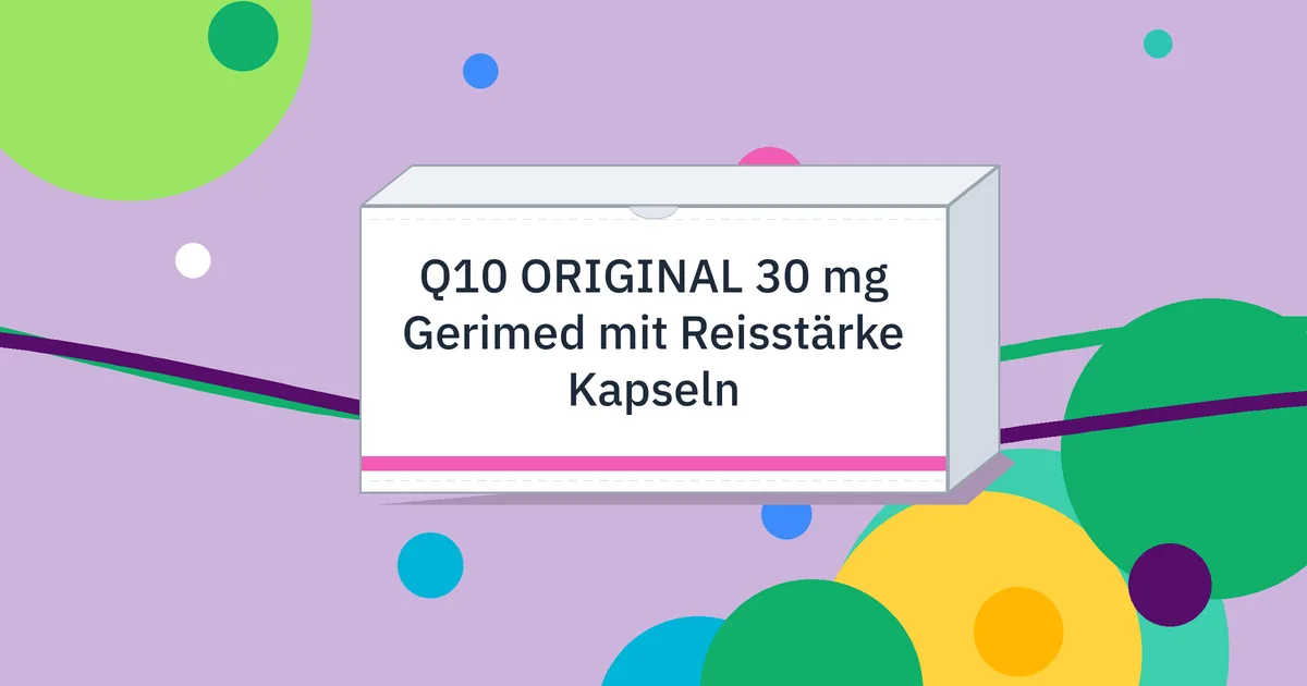 Symbolbild: Packung mit der Aufschrift Q10 ORIGINAL 30 mg Gerimed mit Reisstärke Kapseln (PZN 05703433) – Verfügbarkeit und Bezug in Apotheken in Frankfurt am Main