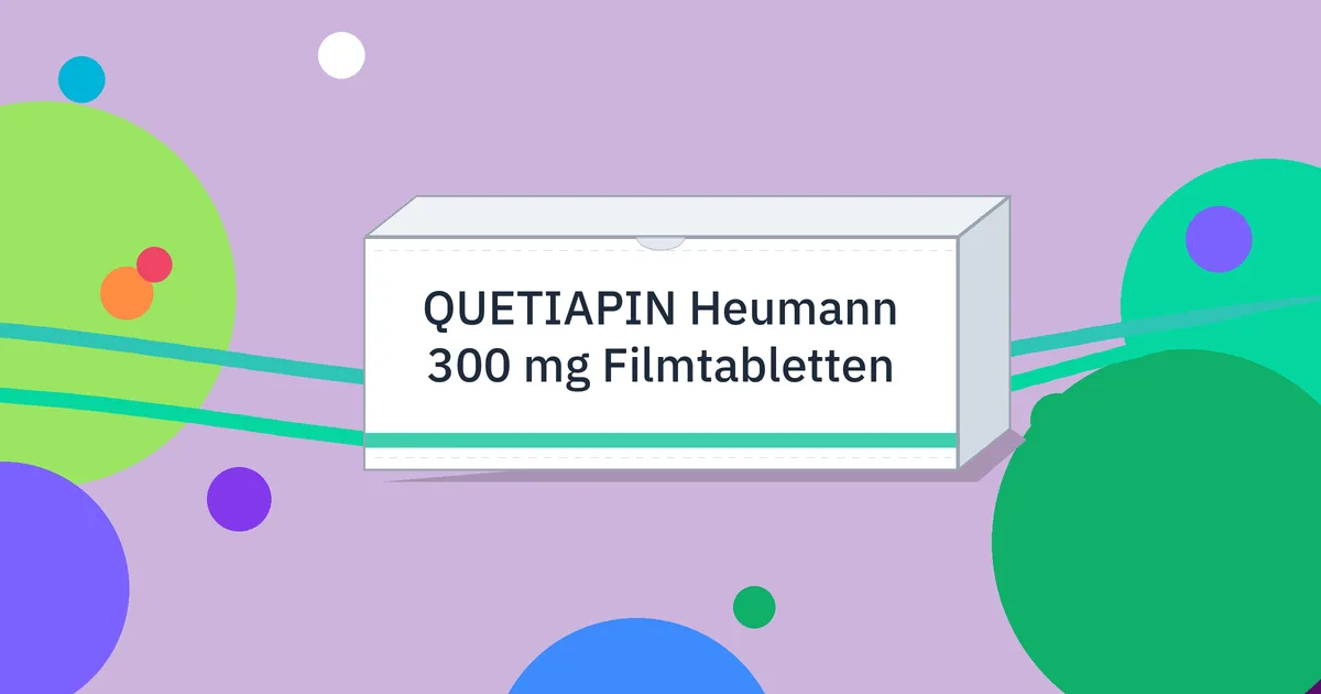 Symbolbild: Packung mit der Aufschrift QUETIAPIN Heumann 300 mg Filmtabletten (PZN 08850755) – Verfügbarkeit und Bezug in Apotheken in Frankfurt am Main