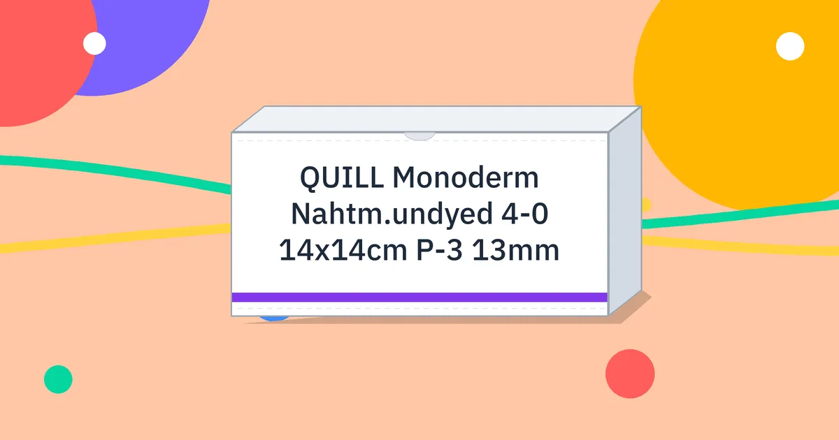 Symbolbild: Packung mit der Aufschrift QUILL Monoderm Nahtm.undyed 4-0 14x14cm P-3 13mm (PZN 17988814) – Verfügbarkeit und Bezug in Apotheken in Frankfurt am Main