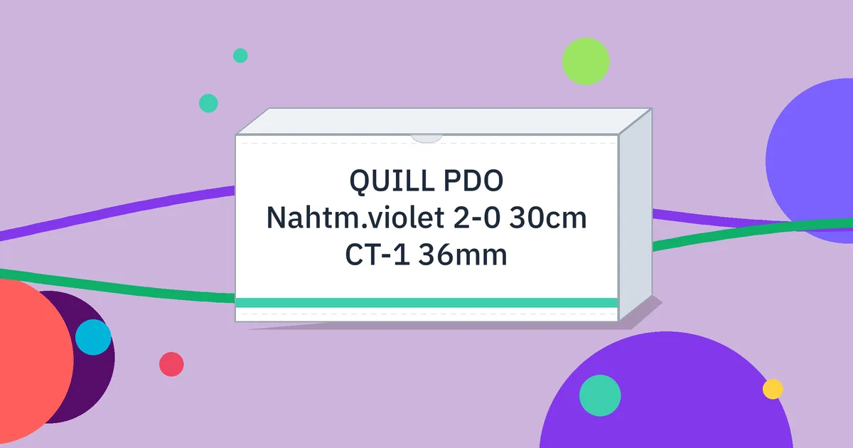 Symbolbild: Packung mit der Aufschrift QUILL PDO Nahtm.violet 2-0 30cm CT-1 36mm (PZN 17990490) – Verfügbarkeit und Bezug in Apotheken in Frankfurt am Main