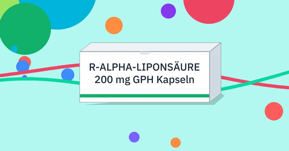 Symbolbild: Packung mit der Aufschrift R-ALPHA-LIPONSÄURE 200 mg GPH Kapseln (PZN 16234852) – Verfügbarkeit und Bezug in Apotheken in Frankfurt am Main