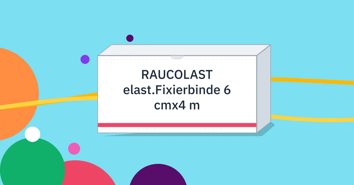 Symbolbild: Packung mit der Aufschrift RAUCOLAST elast.Fixierbinde 6 cmx4 m (PZN 12774698) – Verfügbarkeit und Bezug in Apotheken in Frankfurt am Main