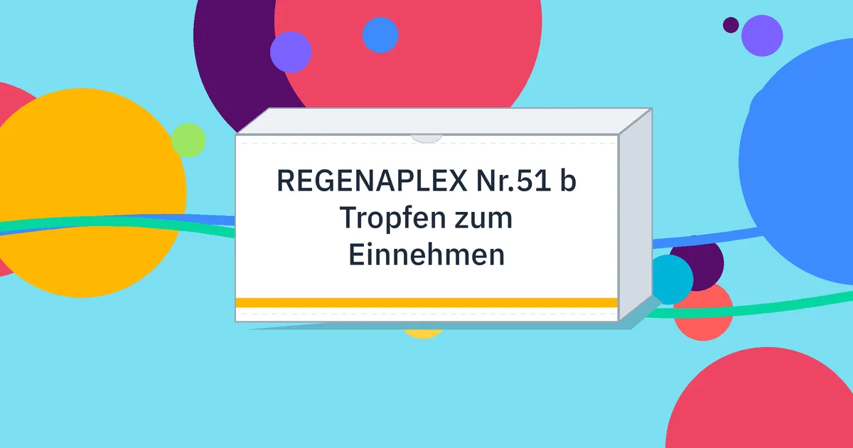 Symbolbild: Packung mit der Aufschrift REGENAPLEX Nr.51 b Tropfen zum Einnehmen (PZN 02642866) – Verfügbarkeit und Bezug in Apotheken in Frankfurt am Main