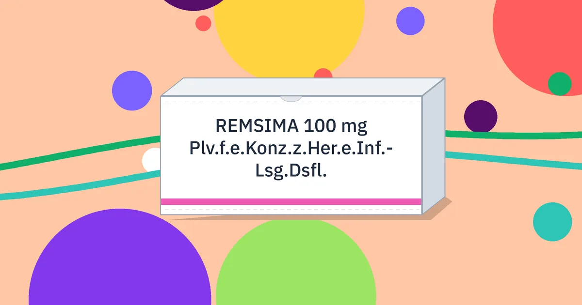 Symbolbild: Packung mit der Aufschrift REMSIMA 100 mg Plv.f.e.Konz.z.Her.e.Inf.-Lsg.Dsfl. (PZN 10826327) – Verfügbarkeit und Bezug in Apotheken in Frankfurt am Main