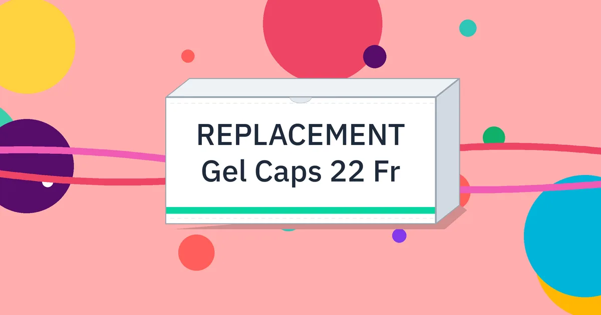 Symbolbild: Packung mit der Aufschrift REPLACEMENT Gel Caps 22 Fr (PZN 18153566) – Verfügbarkeit und Bezug in Apotheken in Frankfurt am Main