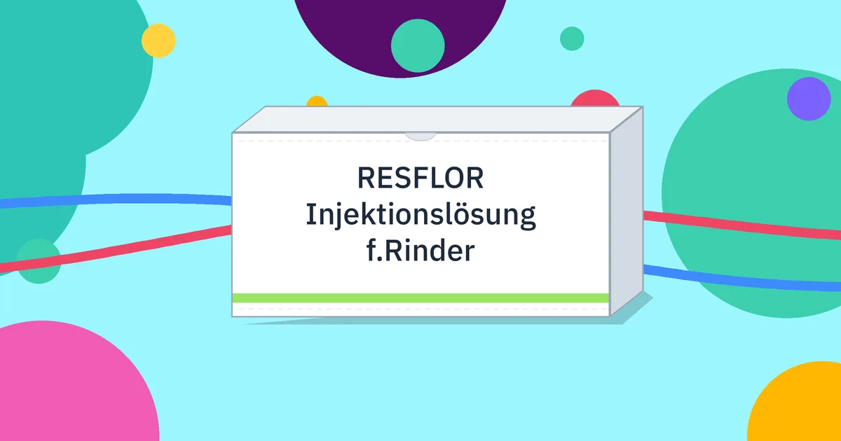 Symbolbild: Packung mit der Aufschrift RESFLOR Injektionslösung f.Rinder (PZN 06303167) – Verfügbarkeit und Bezug in Apotheken in Frankfurt am Main
