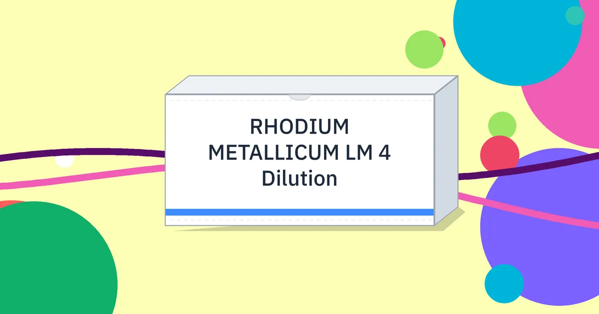 Symbolbild: Packung mit der Aufschrift RHODIUM METALLICUM LM 4 Dilution (PZN 13050287) – Verfügbarkeit und Bezug in Apotheken in Frankfurt am Main