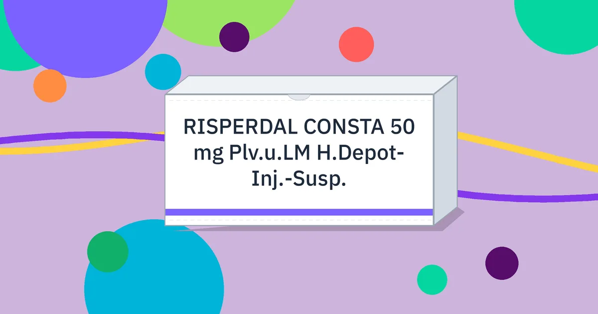 Symbolbild: Packung mit der Aufschrift RISPERDAL CONSTA 50 mg Plv.u.LM H.Depot-Inj.-Susp. (PZN 02331072) – Verfügbarkeit und Bezug in Apotheken in Frankfurt am Main
