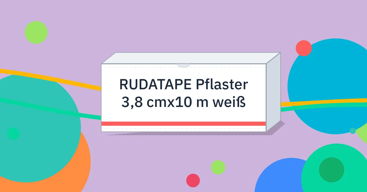 Symbolbild: Packung mit der Aufschrift RUDATAPE Pflaster 3,8 cmx10 m weiß (PZN 07092399) – Verfügbarkeit und Bezug in Apotheken in Frankfurt am Main