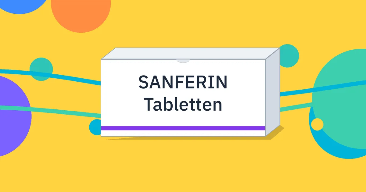 Symbolbild: Packung mit der Aufschrift SANFERIN Tabletten (PZN 11608182) – Verfügbarkeit und Bezug in Apotheken in Frankfurt am Main