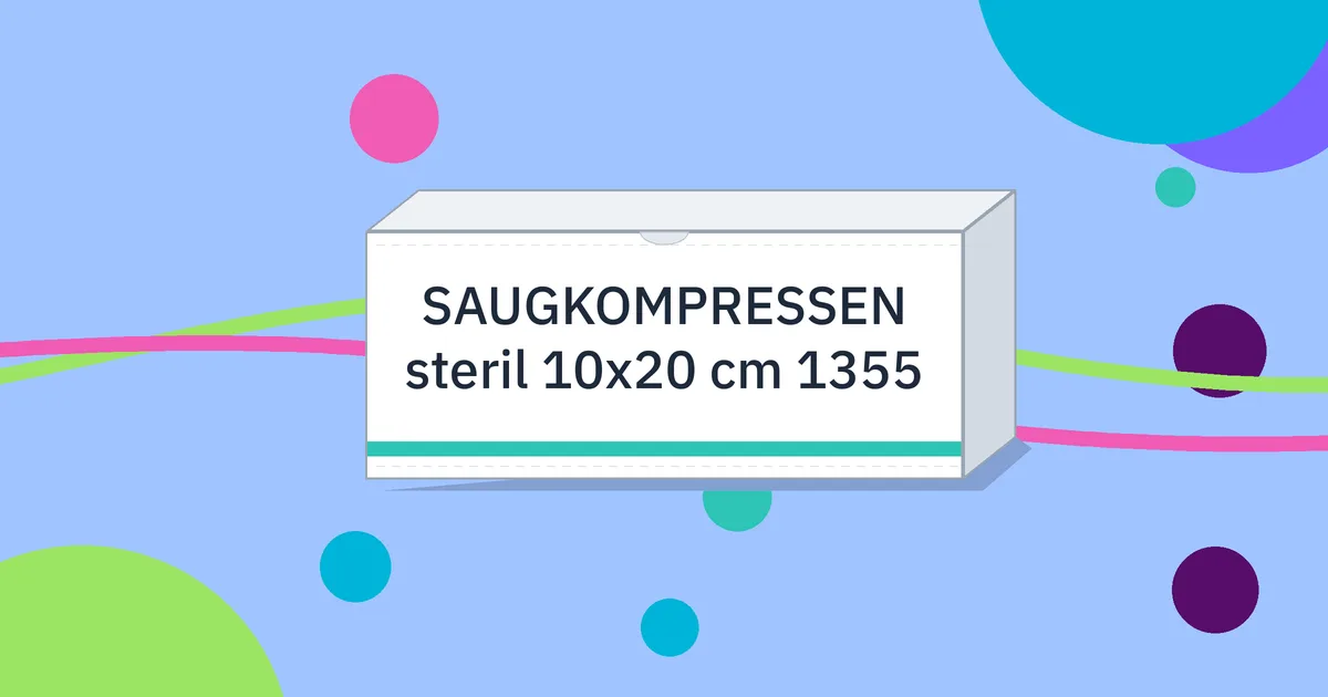 Symbolbild: Packung mit der Aufschrift SAUGKOMPRESSEN steril 10x20 cm 1355 (PZN 15384259) – Verfügbarkeit und Bezug in Apotheken in Frankfurt am Main
