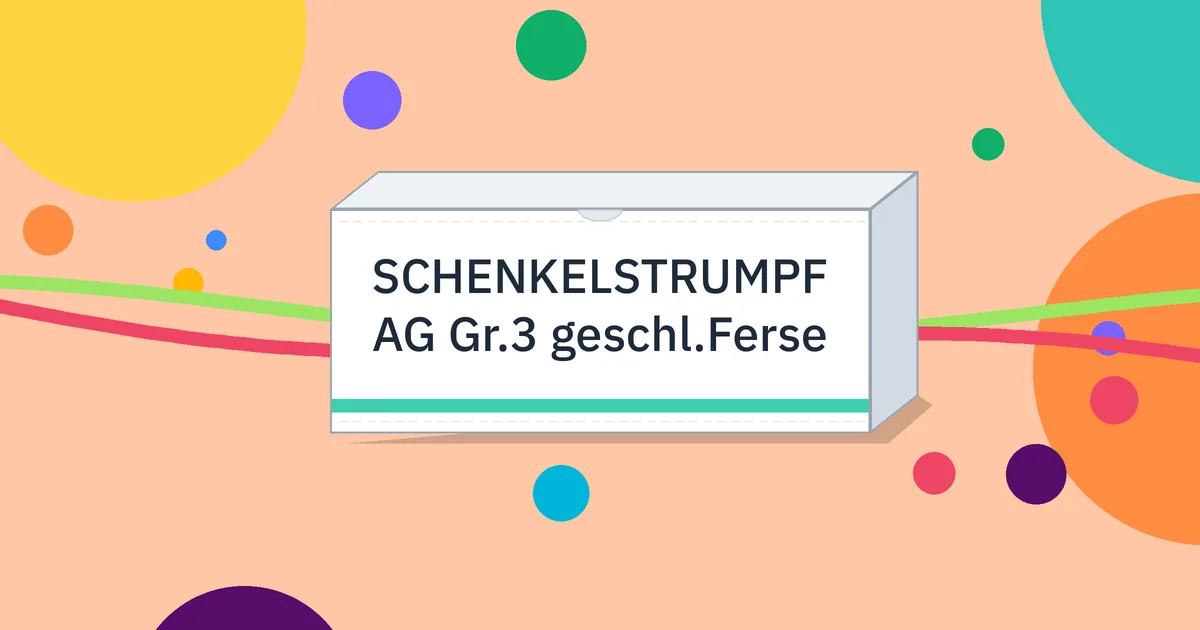 Symbolbild: Packung mit der Aufschrift SCHENKELSTRUMPF AG Gr.3 geschl.Ferse (PZN 01969559) – Verfügbarkeit und Bezug in Apotheken in Frankfurt am Main