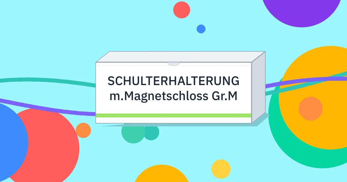 Symbolbild: Packung mit der Aufschrift SCHULTERHALTERUNG m.Magnetschloss Gr.M (PZN 09167782) – Verfügbarkeit und Bezug in Apotheken in Frankfurt am Main