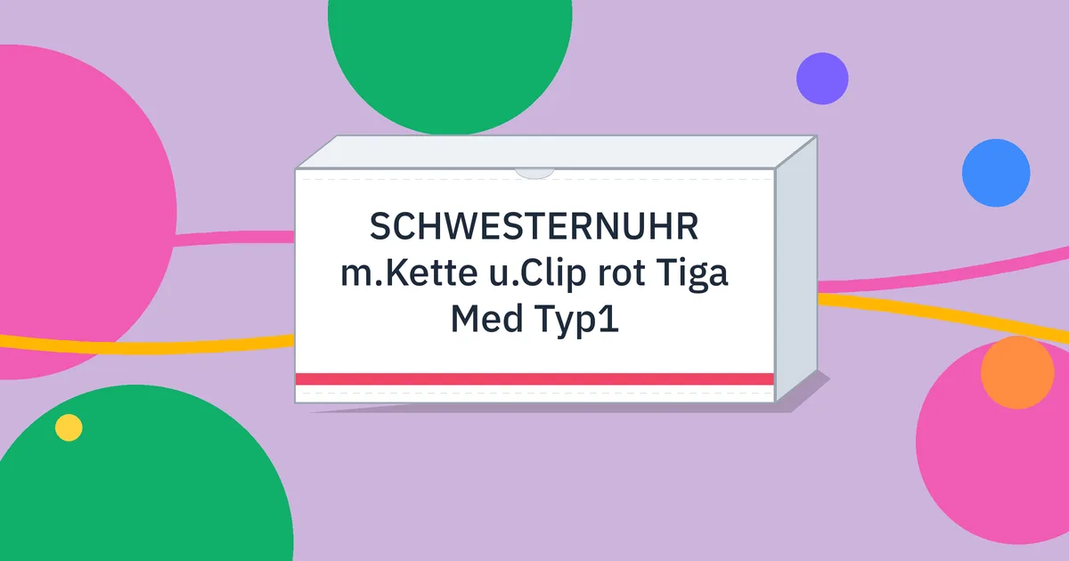 Symbolbild: Packung mit der Aufschrift SCHWESTERNUHR m.Kette u.Clip rot Tiga Med Typ1 (PZN 09102386) – Verfügbarkeit und Bezug in Apotheken in Frankfurt am Main