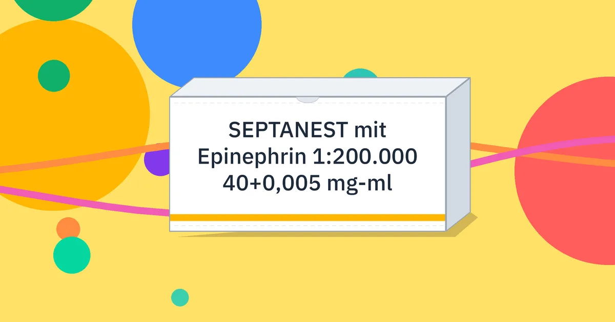 Symbolbild: Packung mit der Aufschrift SEPTANEST mit Epinephrin 1:200.000 40+0,005 mg-ml (PZN 14273115) – Verfügbarkeit und Bezug in Apotheken in Frankfurt am Main