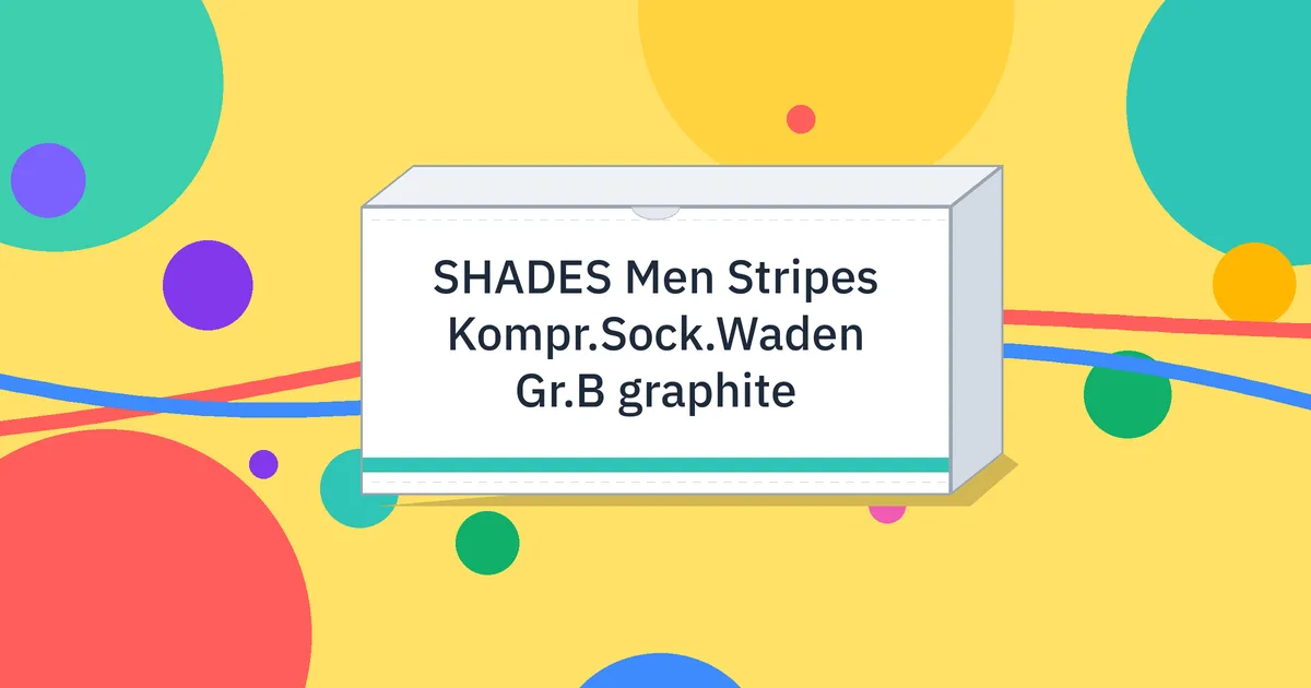 Symbolbild: Packung mit der Aufschrift SHADES Men Stripes Kompr.Sock.Waden Gr.B graphite (PZN 15589470) – Verfügbarkeit und Bezug in Apotheken in Frankfurt am Main