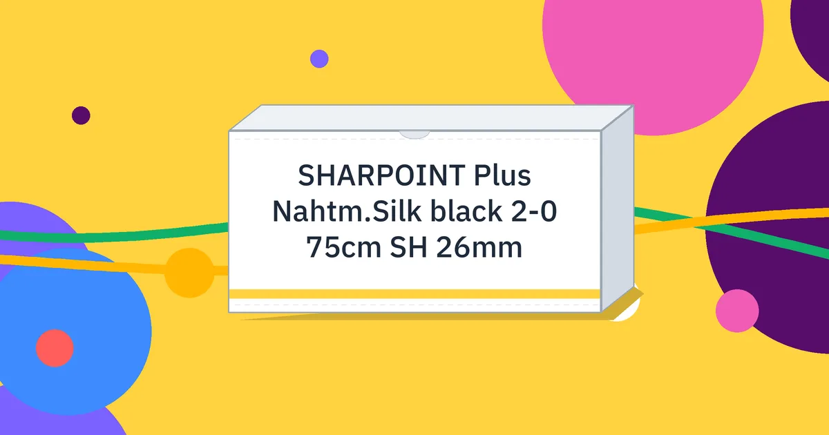 Symbolbild: Packung mit der Aufschrift SHARPOINT Plus Nahtm.Silk black 2-0 75cm SH 26mm (PZN 17994737) – Verfügbarkeit und Bezug in Apotheken in Frankfurt am Main
