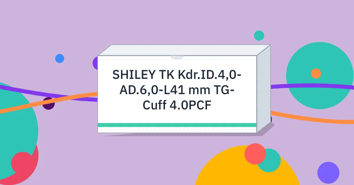 Symbolbild: Packung mit der Aufschrift SHILEY TK Kdr.ID.4,0-AD.6,0-L41 mm TG-Cuff 4.0PCF (PZN 11596013) – Verfügbarkeit und Bezug in Apotheken in Frankfurt am Main