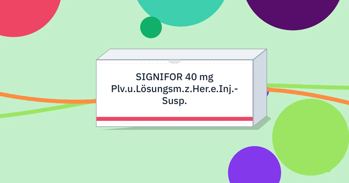 Symbolbild: Packung mit der Aufschrift SIGNIFOR 40 mg Plv.u.Lösungsm.z.Her.e.Inj.-Susp. (PZN 16771739) – Verfügbarkeit und Bezug in Apotheken in Frankfurt am Main