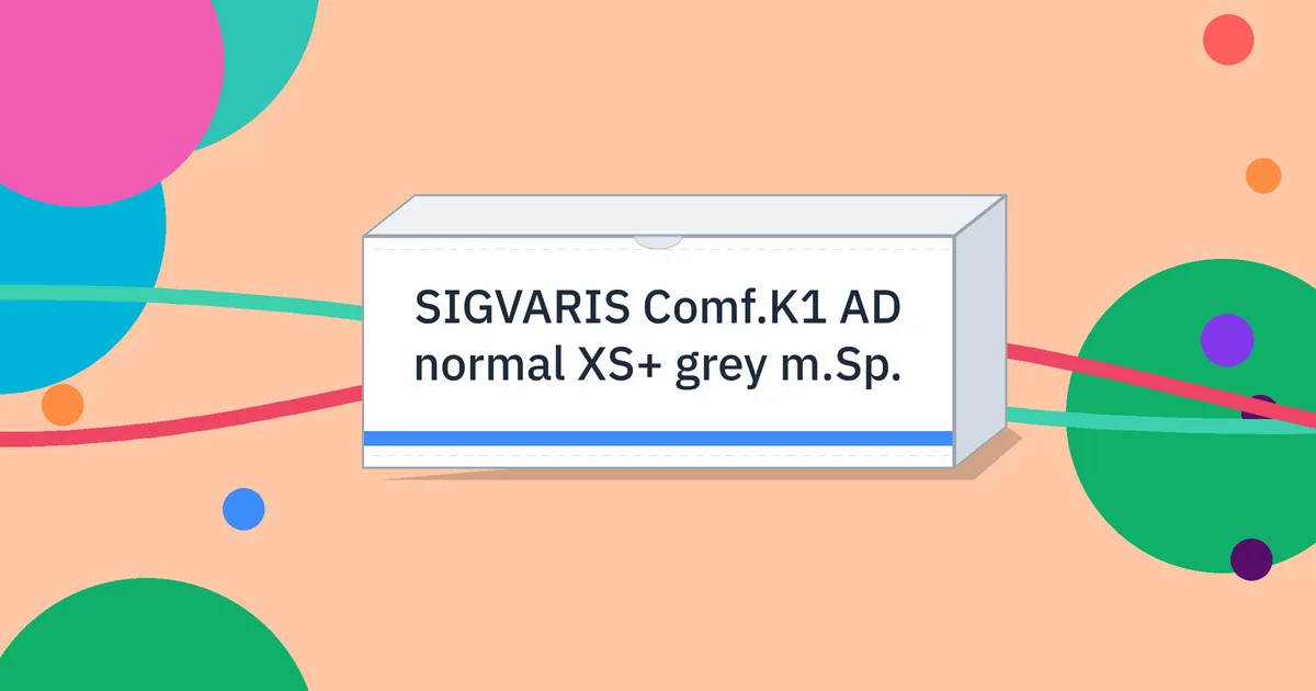 Symbolbild: Packung mit der Aufschrift SIGVARIS Comf.K1 AD normal XS+ grey m.Sp. (PZN 17041612) – Verfügbarkeit und Bezug in Apotheken in Frankfurt am Main