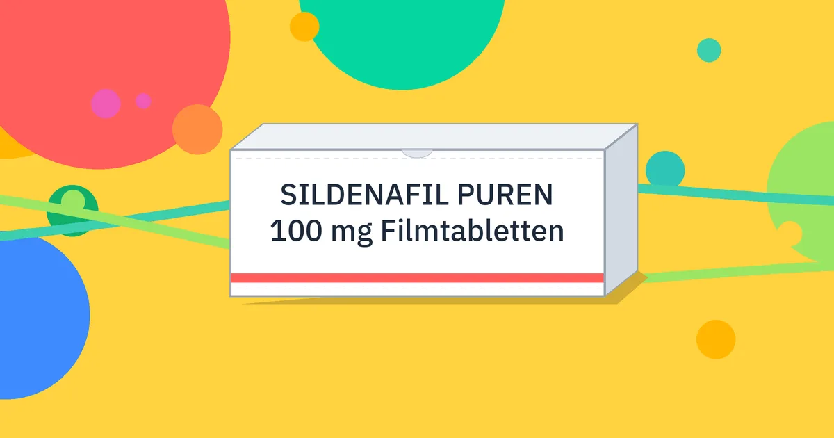 Symbolbild: Packung mit der Aufschrift SILDENAFIL PUREN 100 mg Filmtabletten (PZN 16815916) – Verfügbarkeit und Bezug in Apotheken in Frankfurt am Main