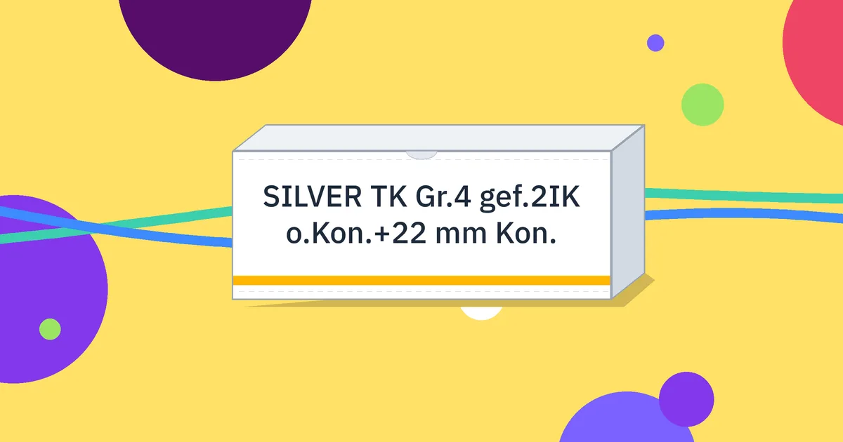 Symbolbild: Packung mit der Aufschrift SILVER TK Gr.4 gef.2IK o.Kon.+22 mm Kon. (PZN 10317330) – Verfügbarkeit und Bezug in Apotheken in Frankfurt am Main