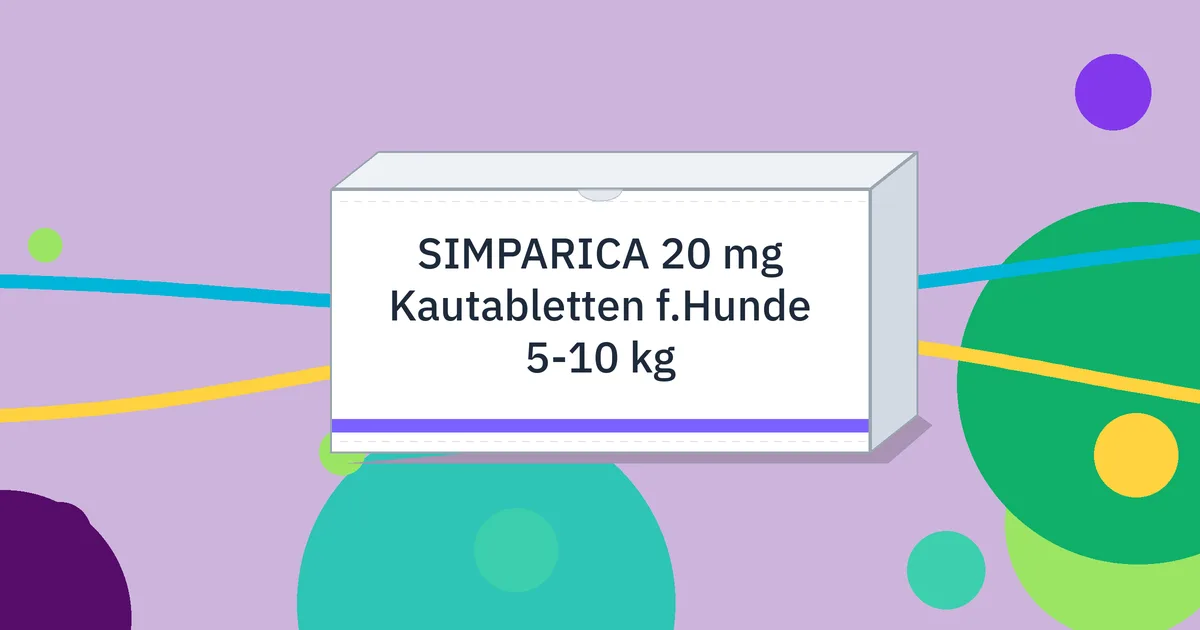 Symbolbild: Packung mit der Aufschrift SIMPARICA 20 mg Kautabletten f.Hunde 5-10 kg (PZN 12467795) – Verfügbarkeit und Bezug in Apotheken in Frankfurt am Main
