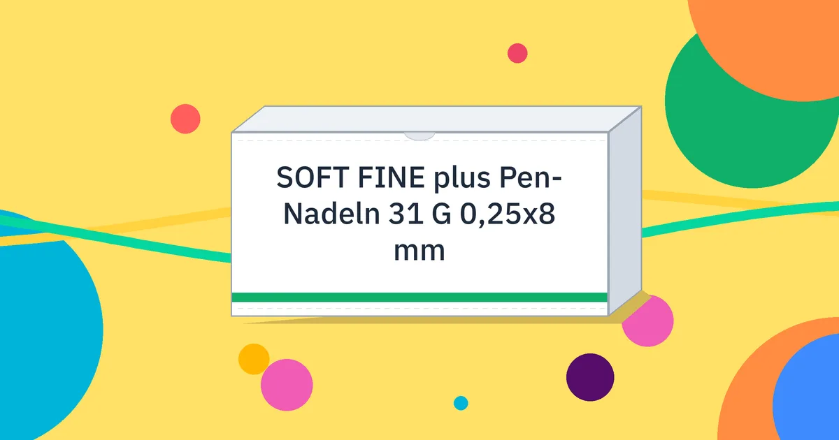Symbolbild: Packung mit der Aufschrift SOFT FINE plus Pen-Nadeln 31 G 0,25x8 mm (PZN 17850932) – Verfügbarkeit und Bezug in Apotheken in Frankfurt am Main