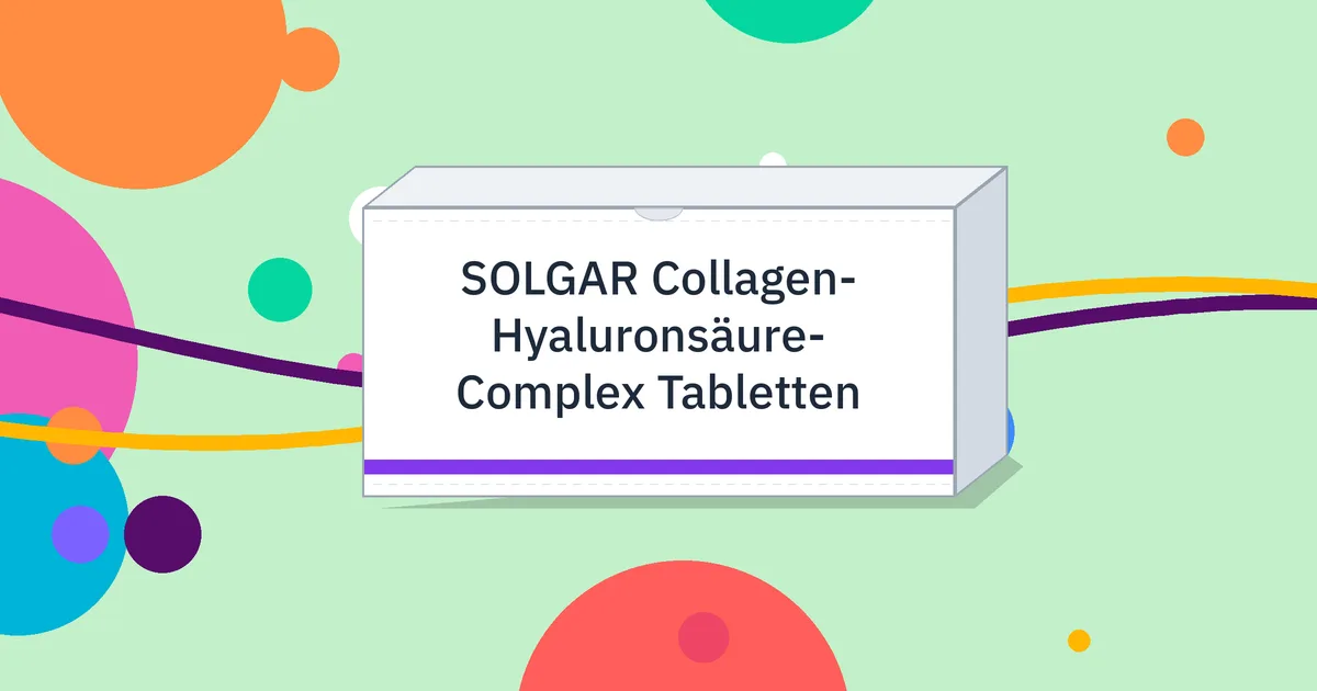 Symbolbild: Packung mit der Aufschrift SOLGAR Collagen-Hyaluronsäure-Complex Tabletten (PZN 18814565) – Verfügbarkeit und Bezug in Apotheken in Frankfurt am Main