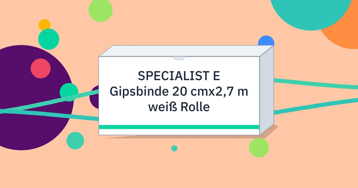 Symbolbild: Packung mit der Aufschrift SPECIALIST E Gipsbinde 20 cmx2,7 m weiß Rolle (PZN 00643169) – Verfügbarkeit und Bezug in Apotheken in Frankfurt am Main