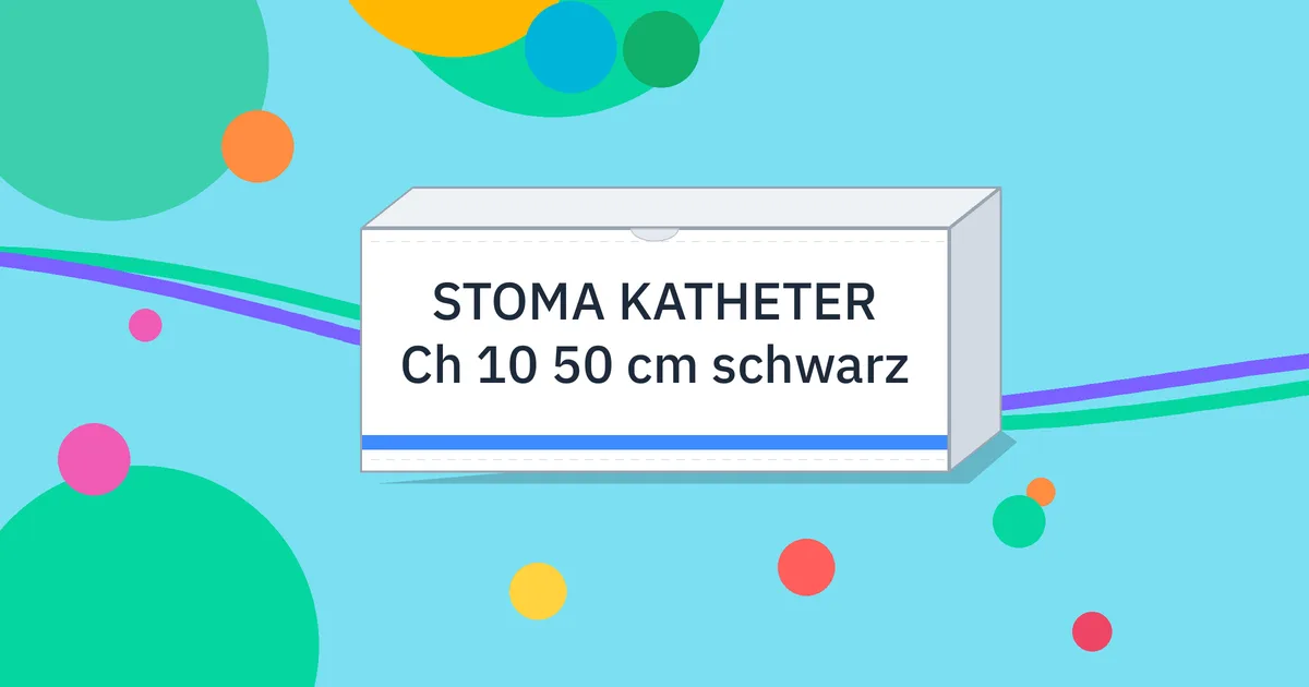 Symbolbild: Packung mit der Aufschrift STOMA KATHETER Ch 10 50 cm schwarz (PZN 10045877) – Verfügbarkeit und Bezug in Apotheken in Frankfurt am Main