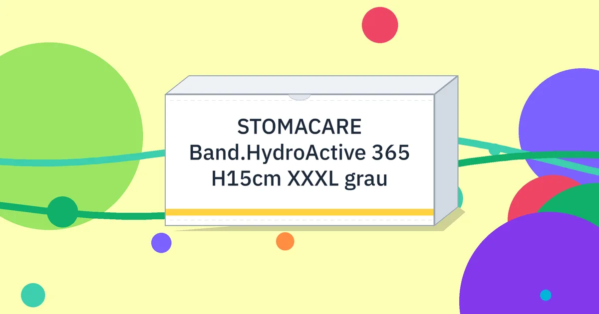 Symbolbild: Packung mit der Aufschrift STOMACARE Band.HydroActive 365 H15cm XXXL grau (PZN 15862339) – Verfügbarkeit und Bezug in Apotheken in Frankfurt am Main