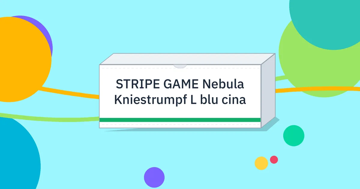 Symbolbild: Packung mit der Aufschrift STRIPE GAME Nebula Kniestrumpf L blu cina (PZN 20209860) – Verfügbarkeit und Bezug in Apotheken in Frankfurt am Main