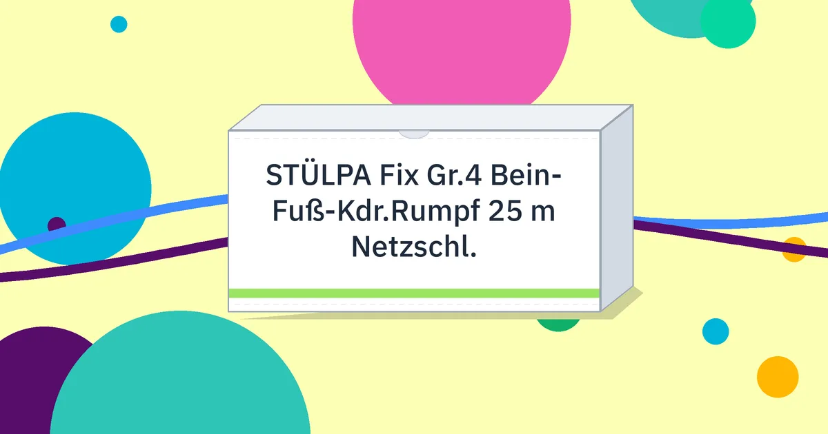 Symbolbild: Packung mit der Aufschrift STÜLPA Fix Gr.4 Bein-Fuß-Kdr.Rumpf 25 m Netzschl. (PZN 16205454) – Verfügbarkeit und Bezug in Apotheken in Frankfurt am Main