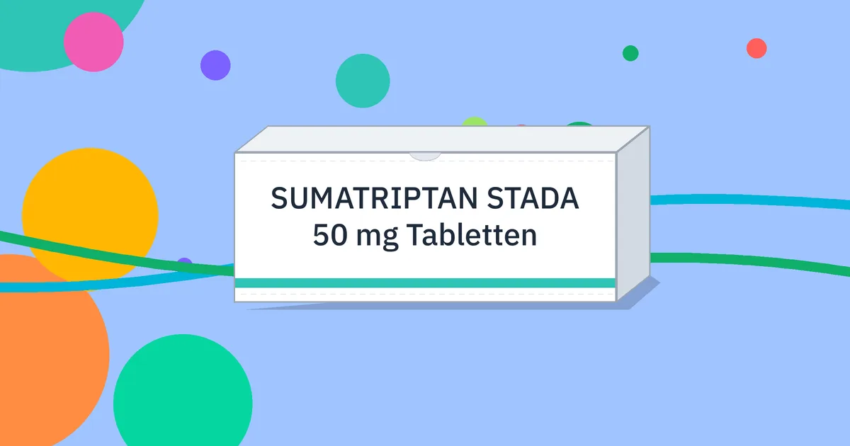 Symbolbild: Packung mit der Aufschrift SUMATRIPTAN STADA 50 mg Tabletten (PZN 01175428) – Verfügbarkeit und Bezug in Apotheken in Frankfurt am Main