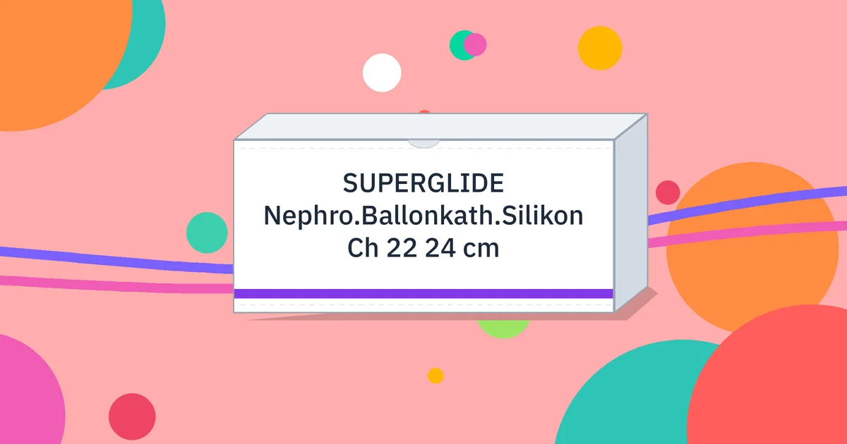 Symbolbild: Packung mit der Aufschrift SUPERGLIDE Nephro.Ballonkath.Silikon Ch 22 24 cm (PZN 05034529) – Verfügbarkeit und Bezug in Apotheken in Frankfurt am Main