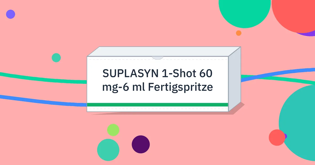 Symbolbild: Packung mit der Aufschrift SUPLASYN 1-Shot 60 mg-6 ml Fertigspritze (PZN 17978419) – Verfügbarkeit und Bezug in Apotheken in Frankfurt am Main