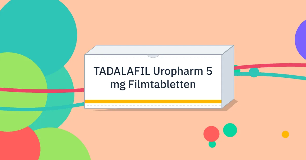 Symbolbild: Packung mit der Aufschrift TADALAFIL Uropharm 5 mg Filmtabletten (PZN 13813785) – Verfügbarkeit und Bezug in Apotheken in Frankfurt am Main