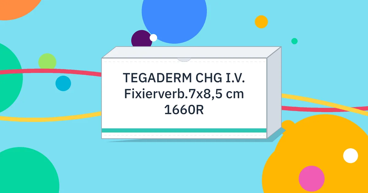 Symbolbild: Packung mit der Aufschrift TEGADERM CHG I.V. Fixierverb.7x8,5 cm 1660R (PZN 19704086) – Verfügbarkeit und Bezug in Apotheken in Frankfurt am Main