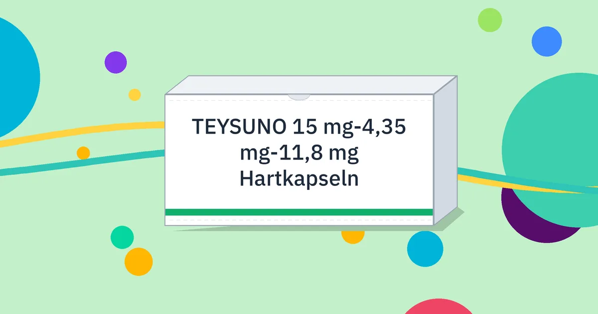Symbolbild: Packung mit der Aufschrift TEYSUNO 15 mg-4,35 mg-11,8 mg Hartkapseln (PZN 09736903) – Verfügbarkeit und Bezug in Apotheken in Frankfurt am Main