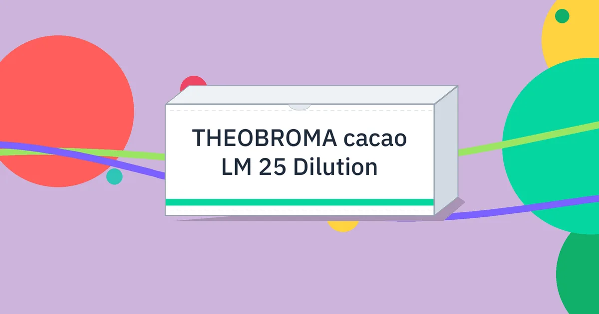 Symbolbild: Packung mit der Aufschrift THEOBROMA cacao LM 25 Dilution (PZN 13219912) – Verfügbarkeit und Bezug in Apotheken in Frankfurt am Main