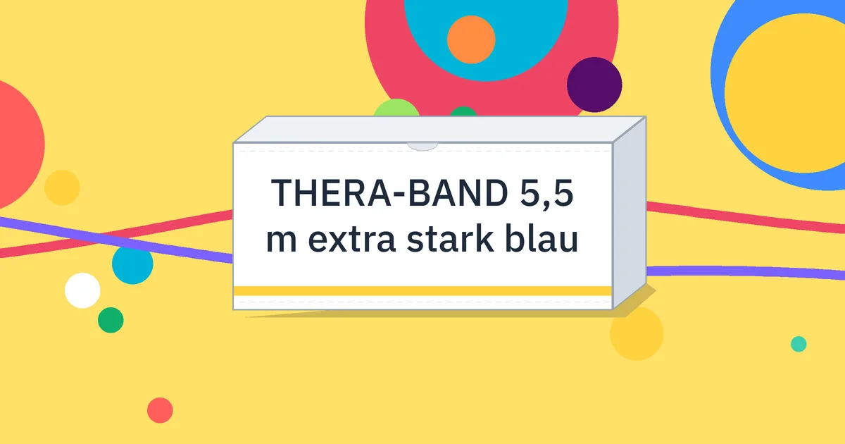 Symbolbild: Packung mit der Aufschrift THERA-BAND 5,5 m extra stark blau (PZN 00223349) – Verfügbarkeit und Bezug in Apotheken in Frankfurt am Main