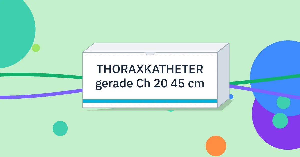 Symbolbild: Packung mit der Aufschrift THORAXKATHETER gerade Ch 20 45 cm (PZN 03049165) – Verfügbarkeit und Bezug in Apotheken in Frankfurt am Main