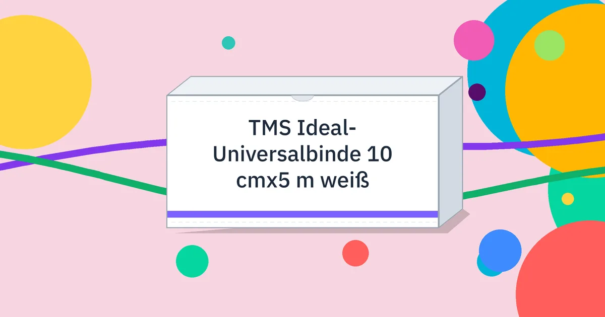 Symbolbild: Packung mit der Aufschrift TMS Ideal-Universalbinde 10 cmx5 m weiß (PZN 18316927) – Verfügbarkeit und Bezug in Apotheken in Frankfurt am Main