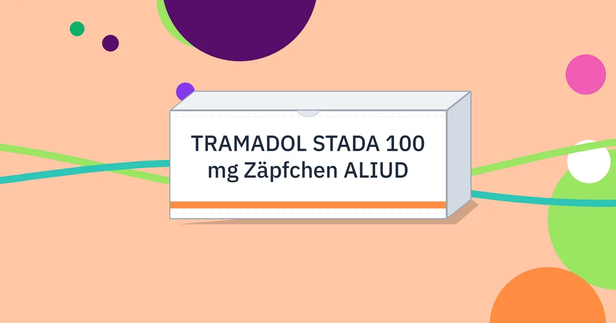 Symbolbild: Packung mit der Aufschrift TRAMADOL STADA 100 mg Zäpfchen ALIUD (PZN 15316720) – Verfügbarkeit und Bezug in Apotheken in Frankfurt am Main